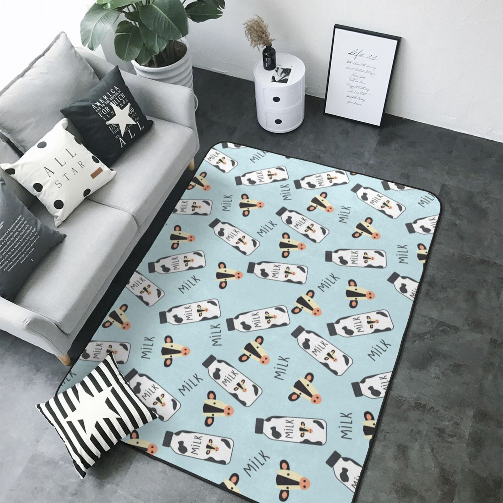 Milk Bottles And Cow Head Area Rugs for Living Room Bedroom, 5x7 Soft ...