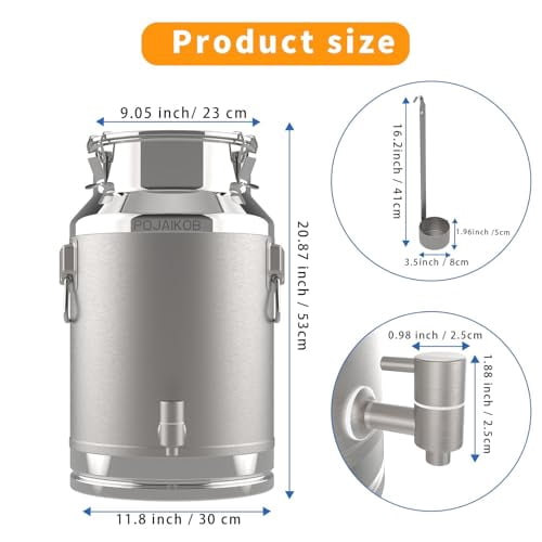 Milk Can, 8.5 Gallon with Spigot and Ladle Milk Can, 304 Stainless ...