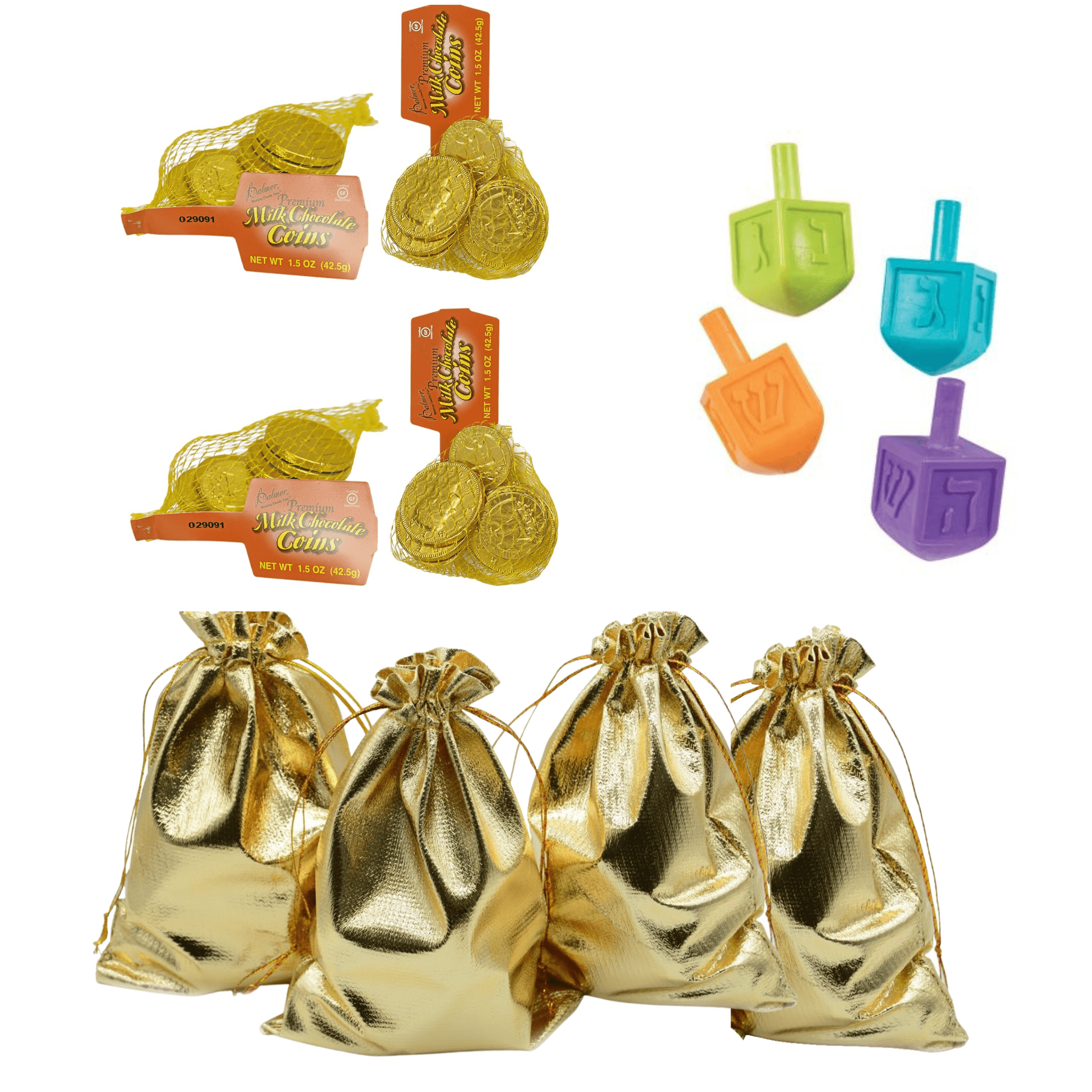 Milk Chocolate Gold Coins - Set of 4 Gold Coin Mesh Bags -Gelt ...