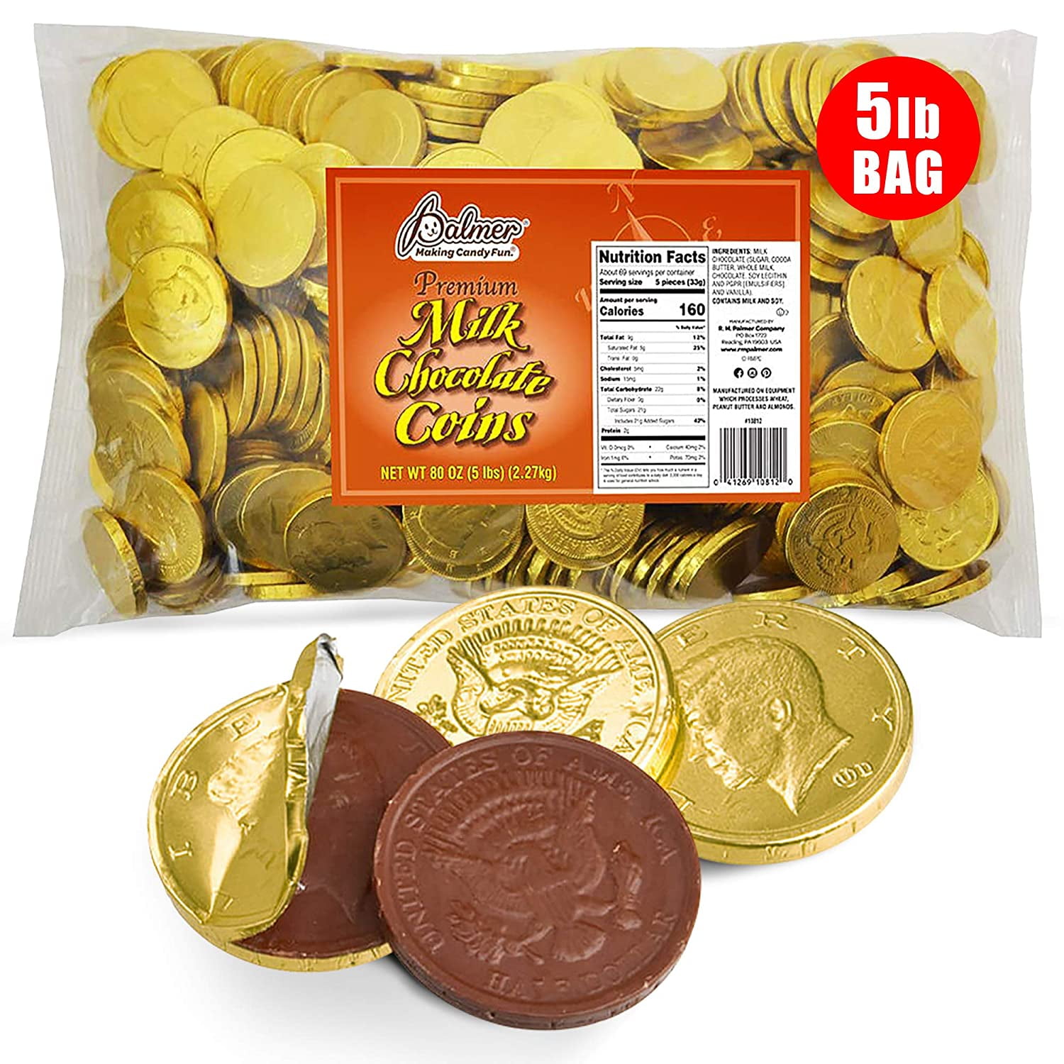 Milk Cholate in Half Dollars (5 LB Bulk Bag), Fun Sized, Treats, Candy ...
