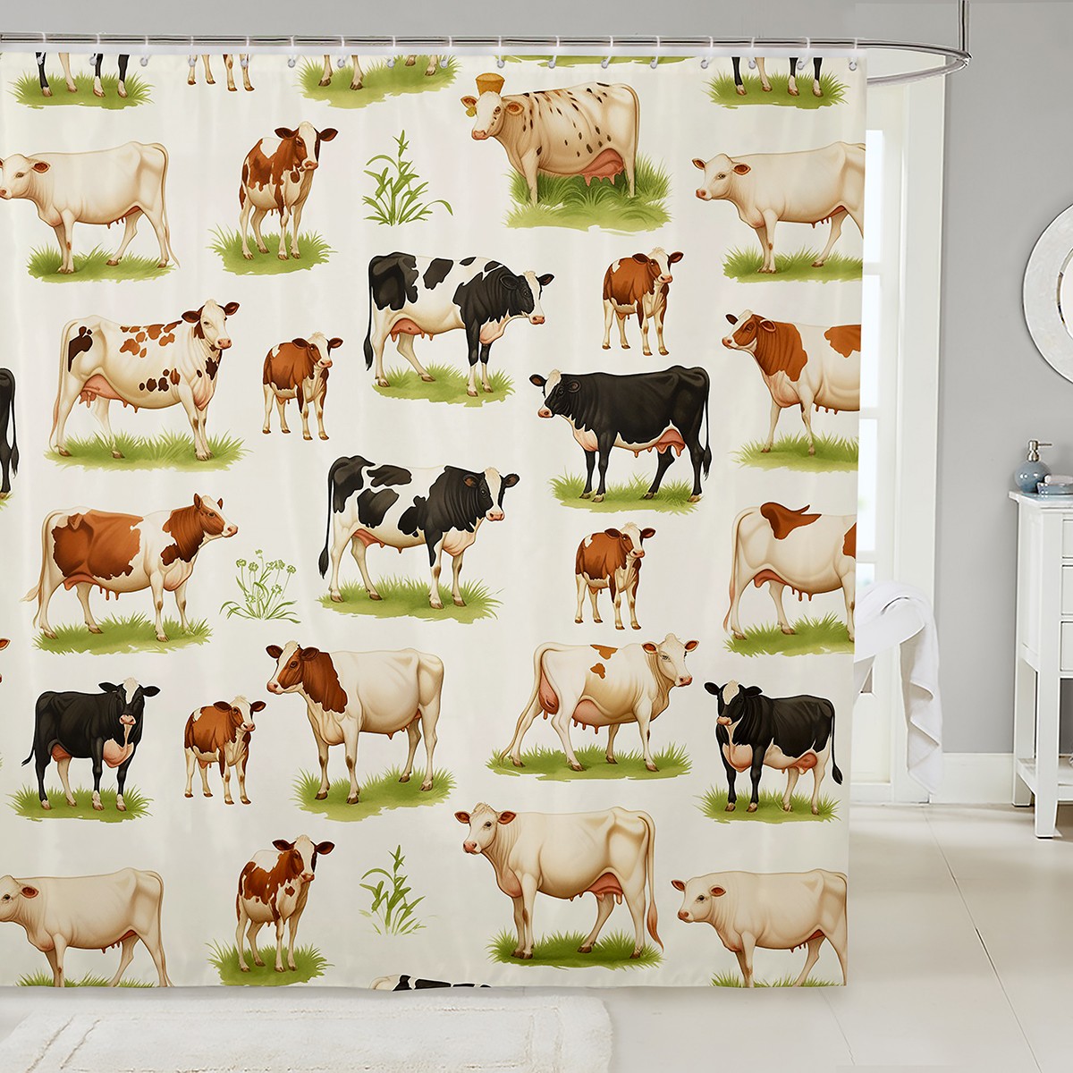 Milk Cow 72"Wx72"L Bathroom Curtain,Farm Animal Bath Curtain Rustic ...