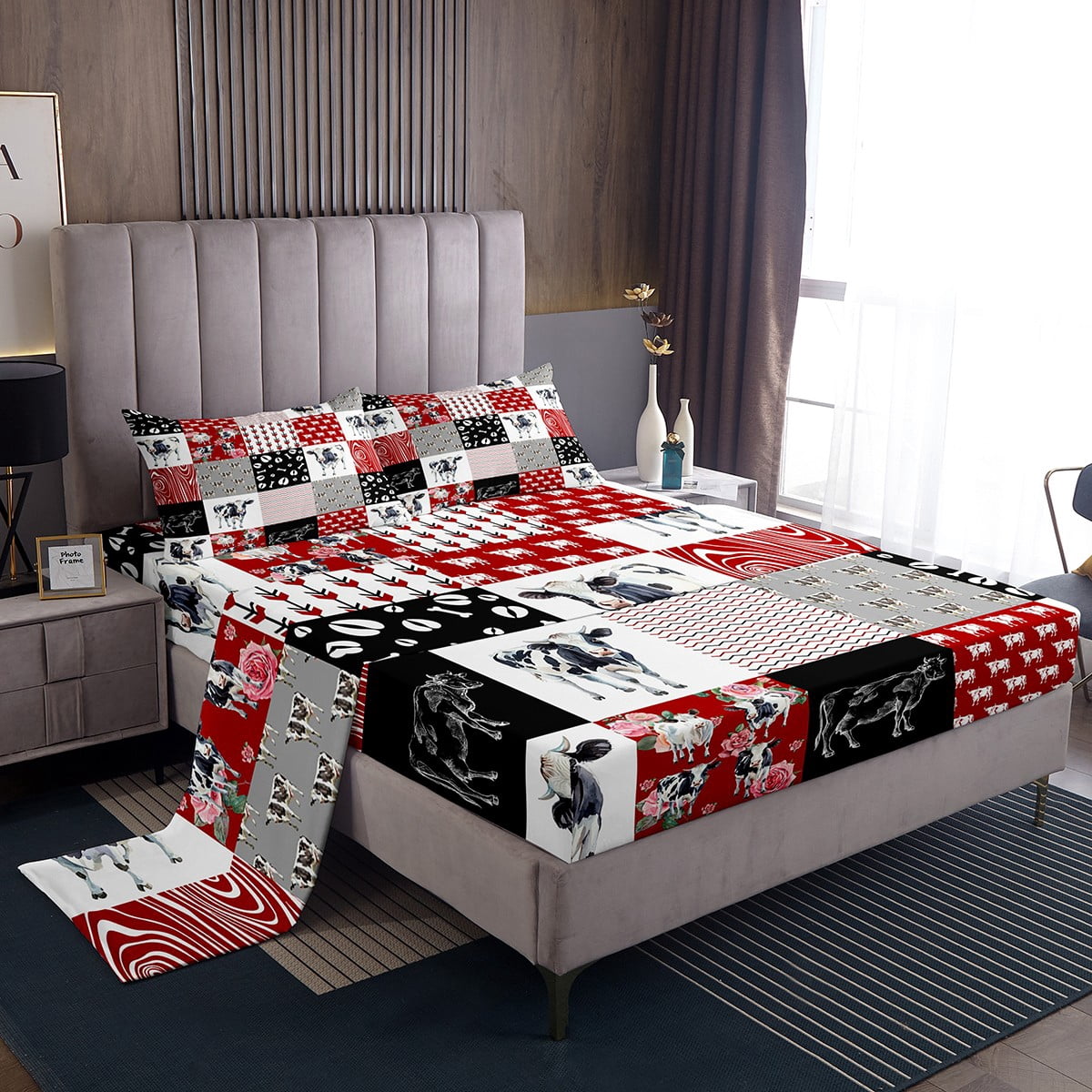 Milk Cow Bed Sheets Set Farm Animals Sheet Set King,Western Cowboy Bull ...