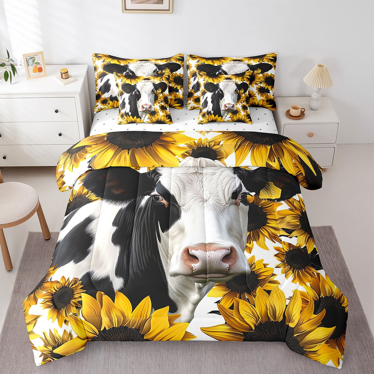 Milk Cow Bed in a Bag King Size Comforter Set 7 Pieces,Sunflower ...