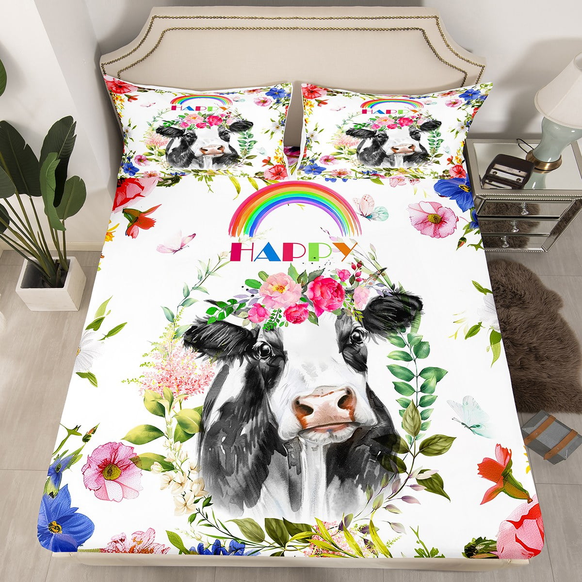 Milk Cow Bed Sheets,Cartoon Milk Cow Cattle Bedding Set Western Decor ...