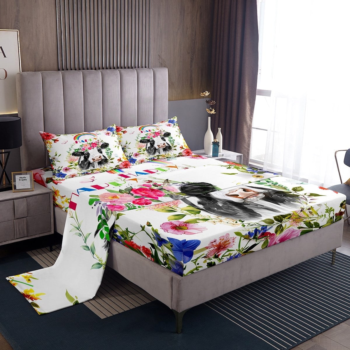 Milk Cow Bed Sheets Western Fitted Sheet,Cattle Cow Rustic Farm Animal ...