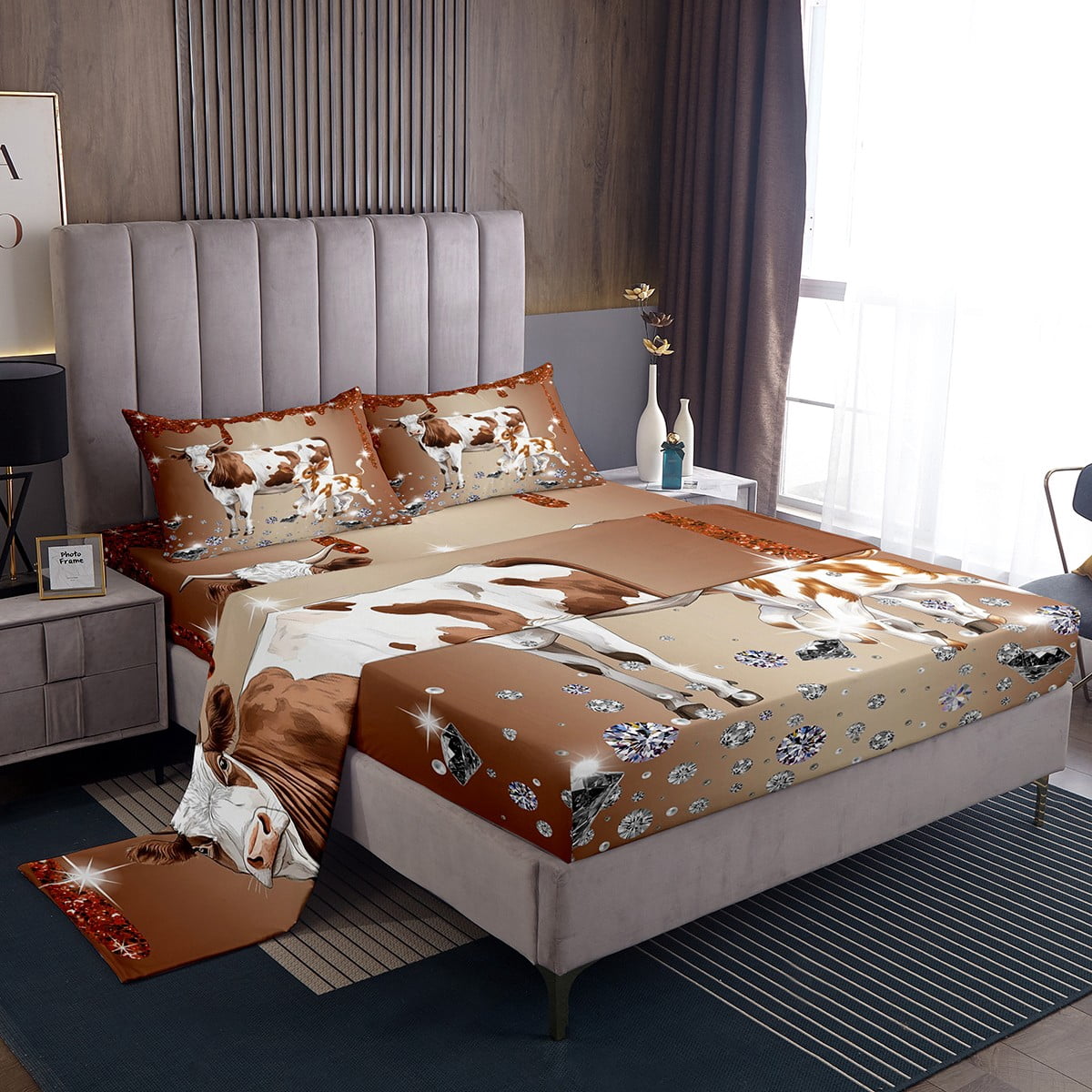 Milk Cow Bed Sheets Set Brown Sequin Fluid Art Sheet Set King,Crystal ...