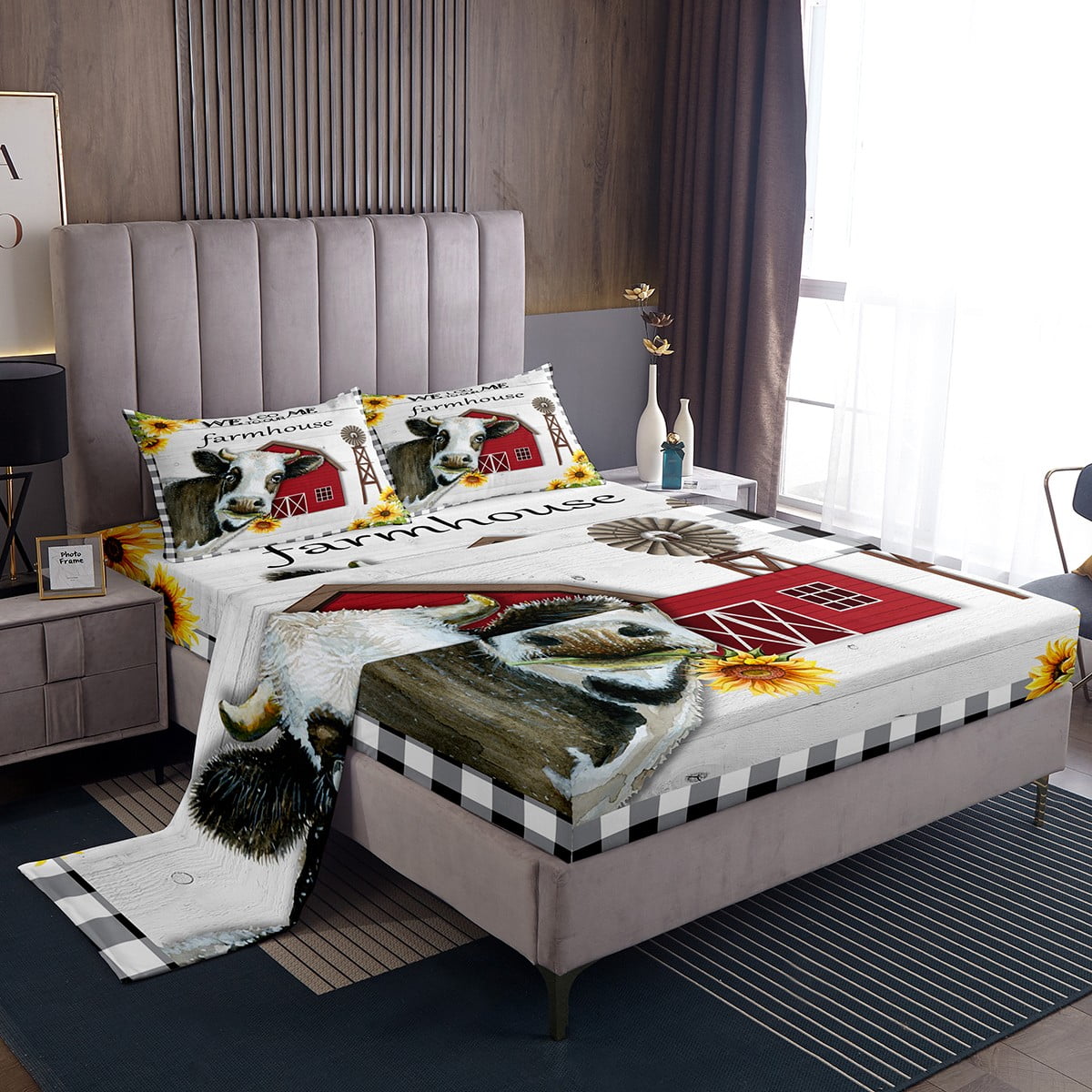 Milk Cow Bed Sheets Set Garden Windmill Decor Farmhouse Sheet Set Queen ...