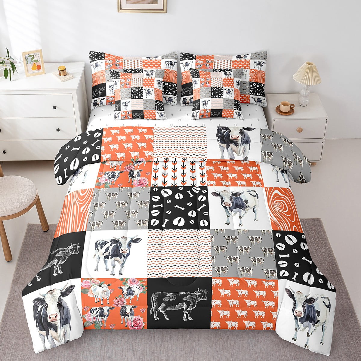 Milk Cow Comforter Set 7 Piece Bed in a Bag Twin,Western Animals ...