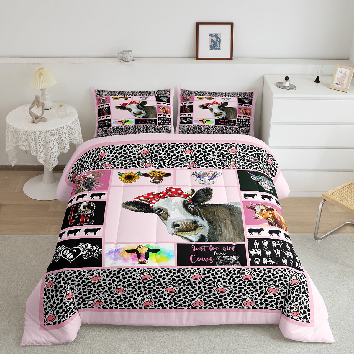 Milk Cow Comforter Set Black and White Cow Print Bedding Set Full,Farm ...