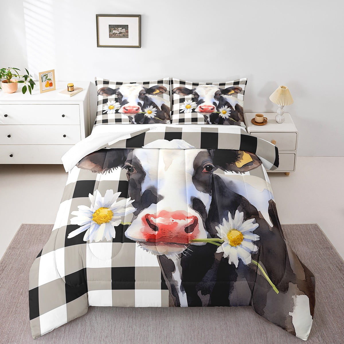 Milk Cow Comforter Set Bull Cattle Queen Bedding Comforter Sets ,Farm ...