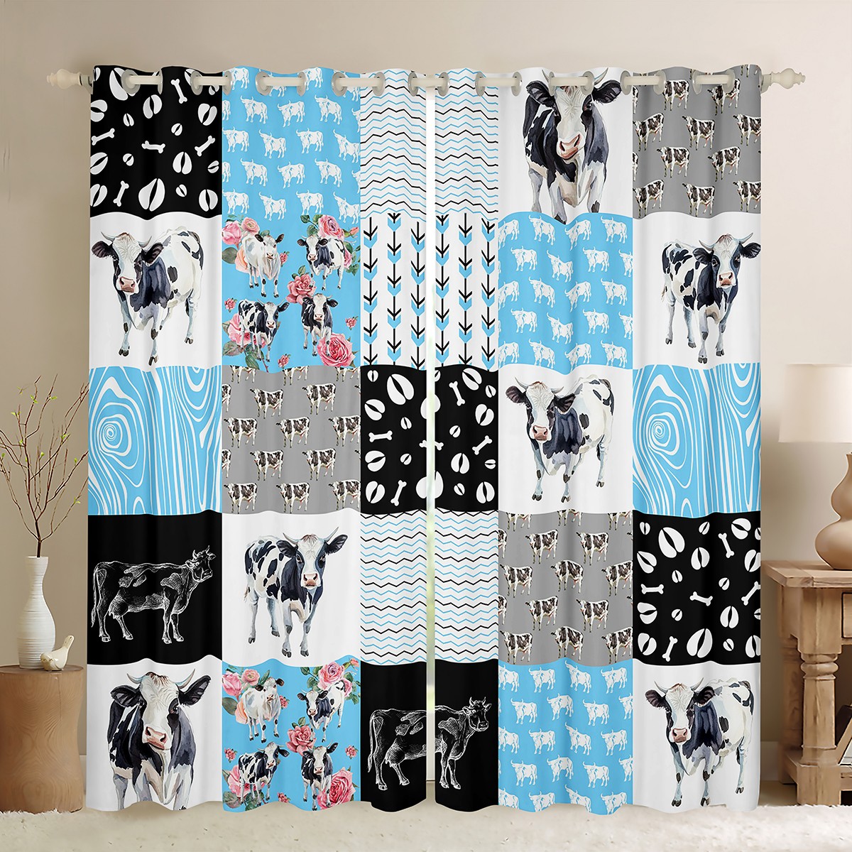 Milk Cow Curtain Western Animals Window Treatments,Cowgirl Farm Bull ...