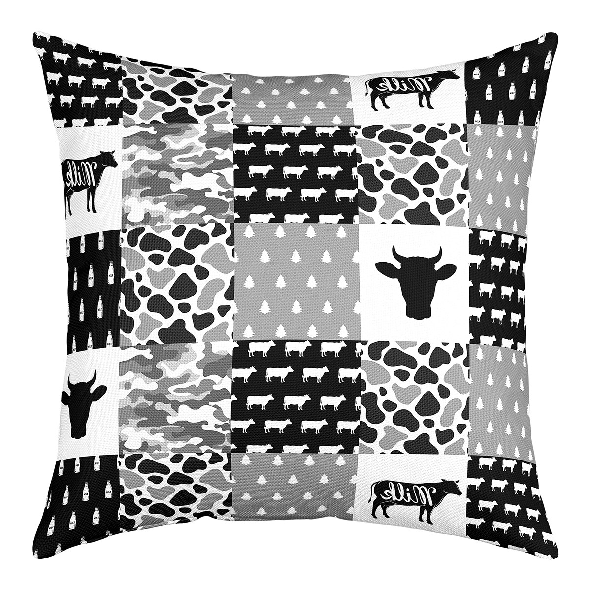 Milk Cow Cushion Cover,Grey Black Cow Print Camouflage Throw Pillow ...