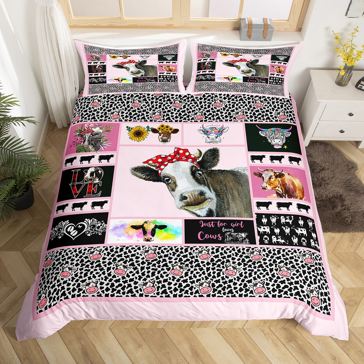 Milk Cow Duvet Cover Black and White Cow Print Bedding Set Full,Farm ...