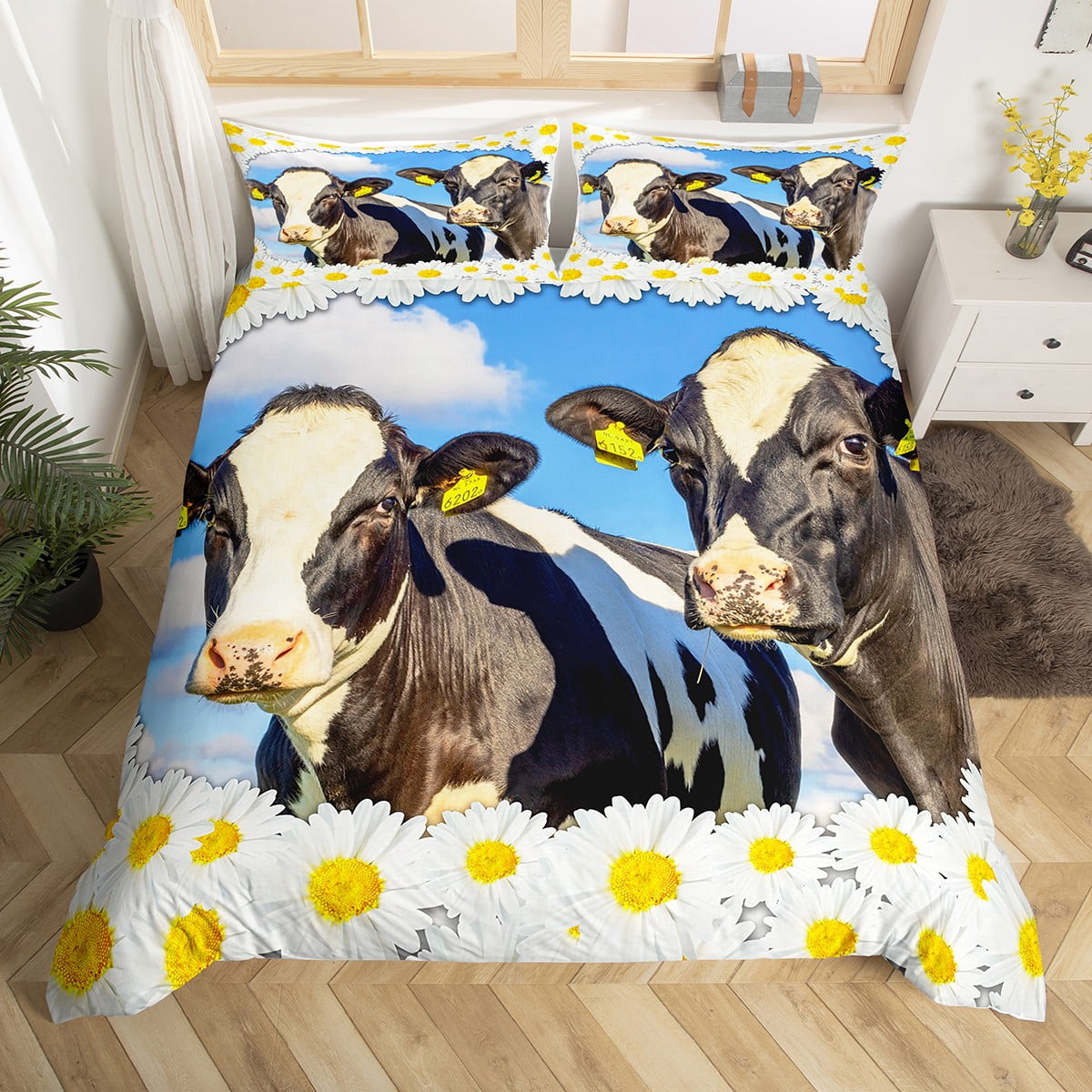 Milk Cow Duvet Cover Daisy Flowers Full Bedding Set Cowboys Gifts for ...