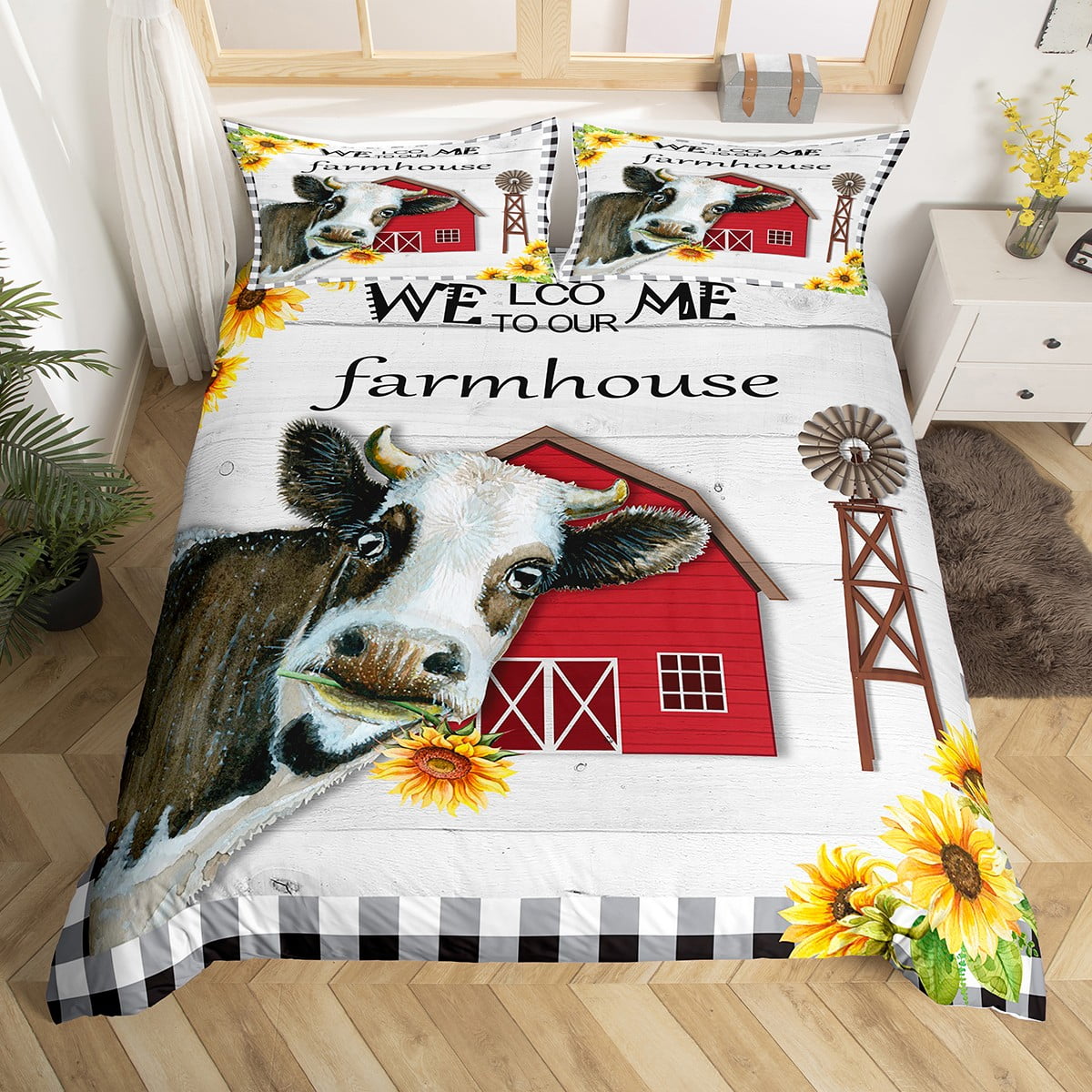 Milk Cow Duvet Cover Garden Windmill Decor Farmhouse Bedding Set Queen ...