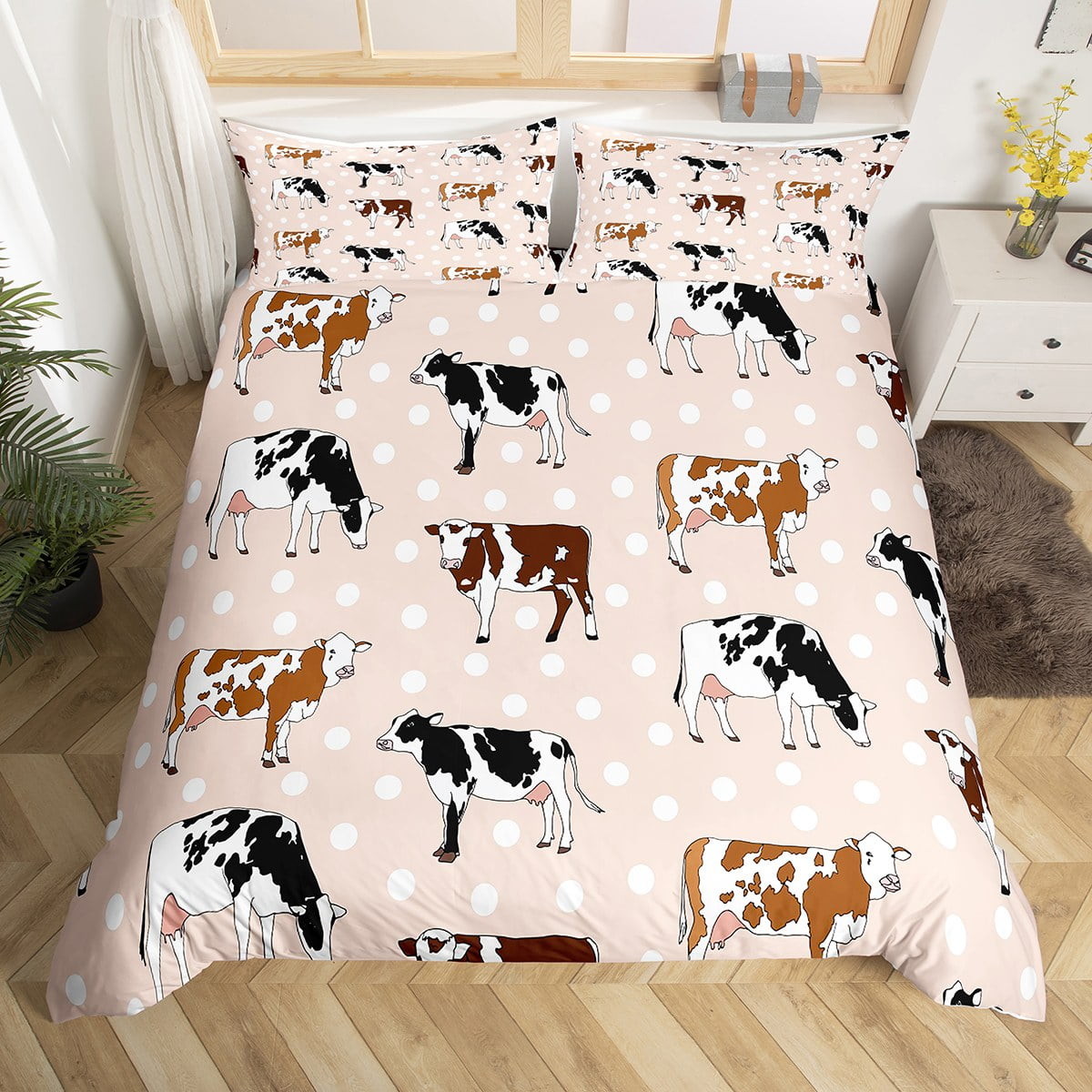 Milk Cow Duvet Cover Queen Size,Cartoon Cow Print Cowhide Bedding Set ...