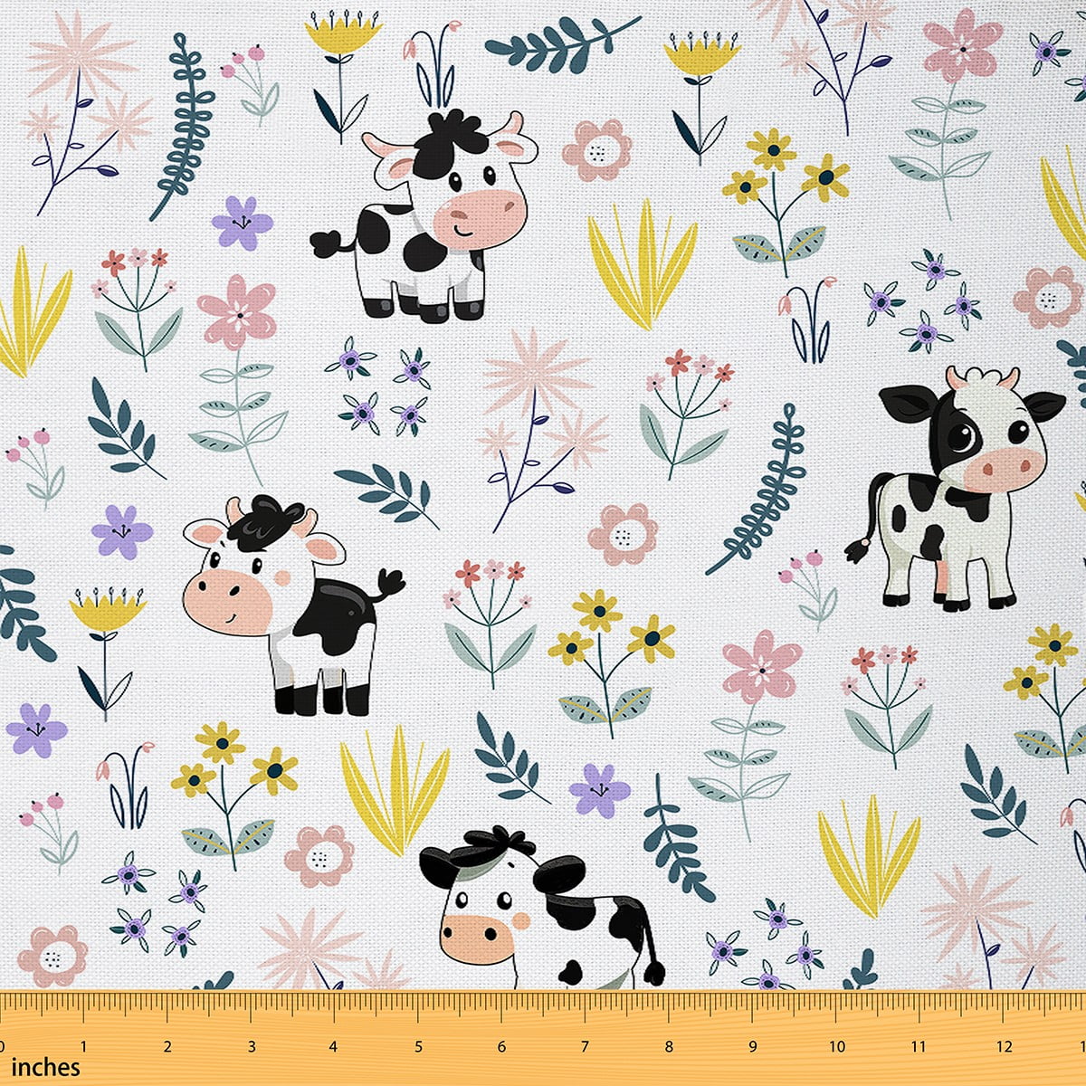 Milk Cow Fabric By the Yard,Cartoon Dairy Cow Cattle Decorative Fabric ...