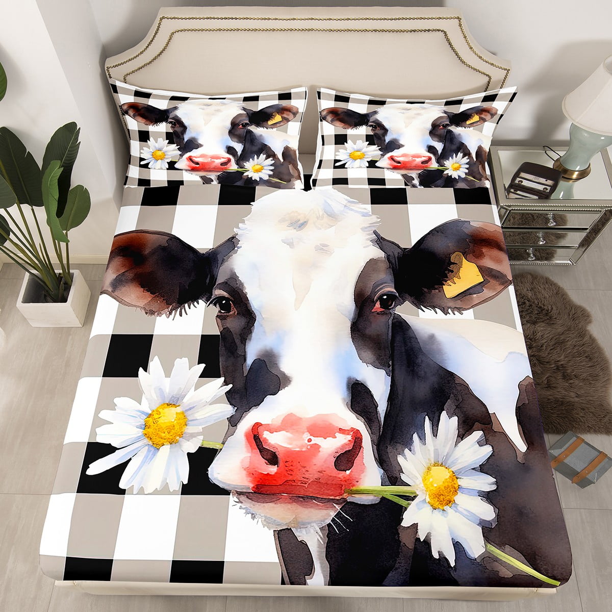 Milk Cow Fitted Sheet Bull Cattle Twin Bed Sheets,Farm Animals Sheets ...