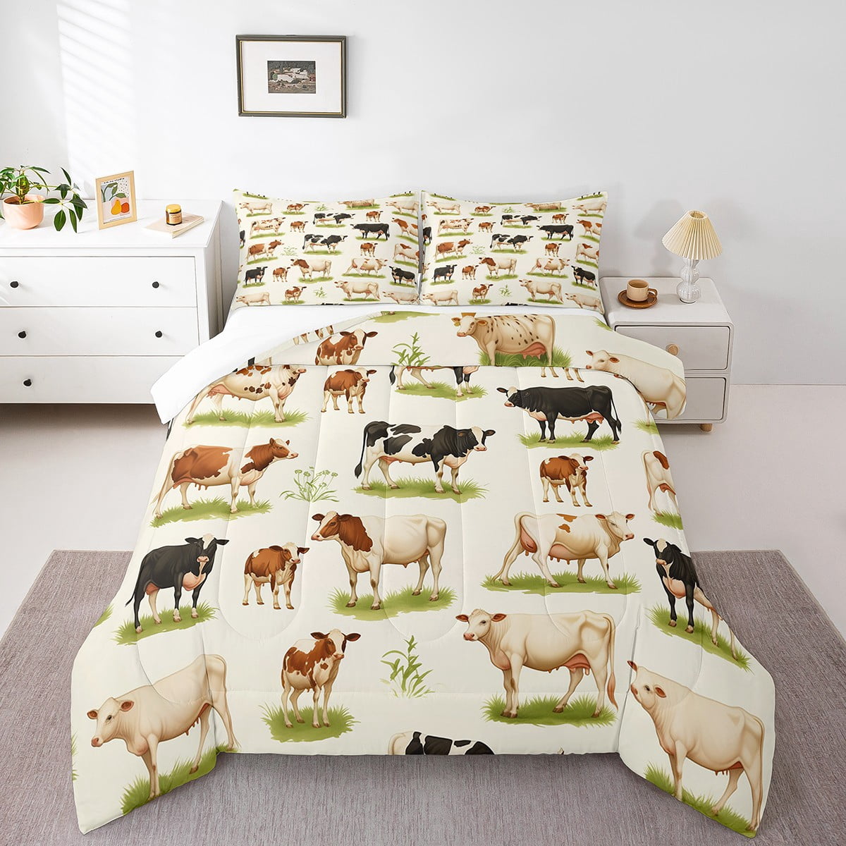 Milk Cow King Bedding Set Room Decor,Farm Animal Down Comforter Rustic ...