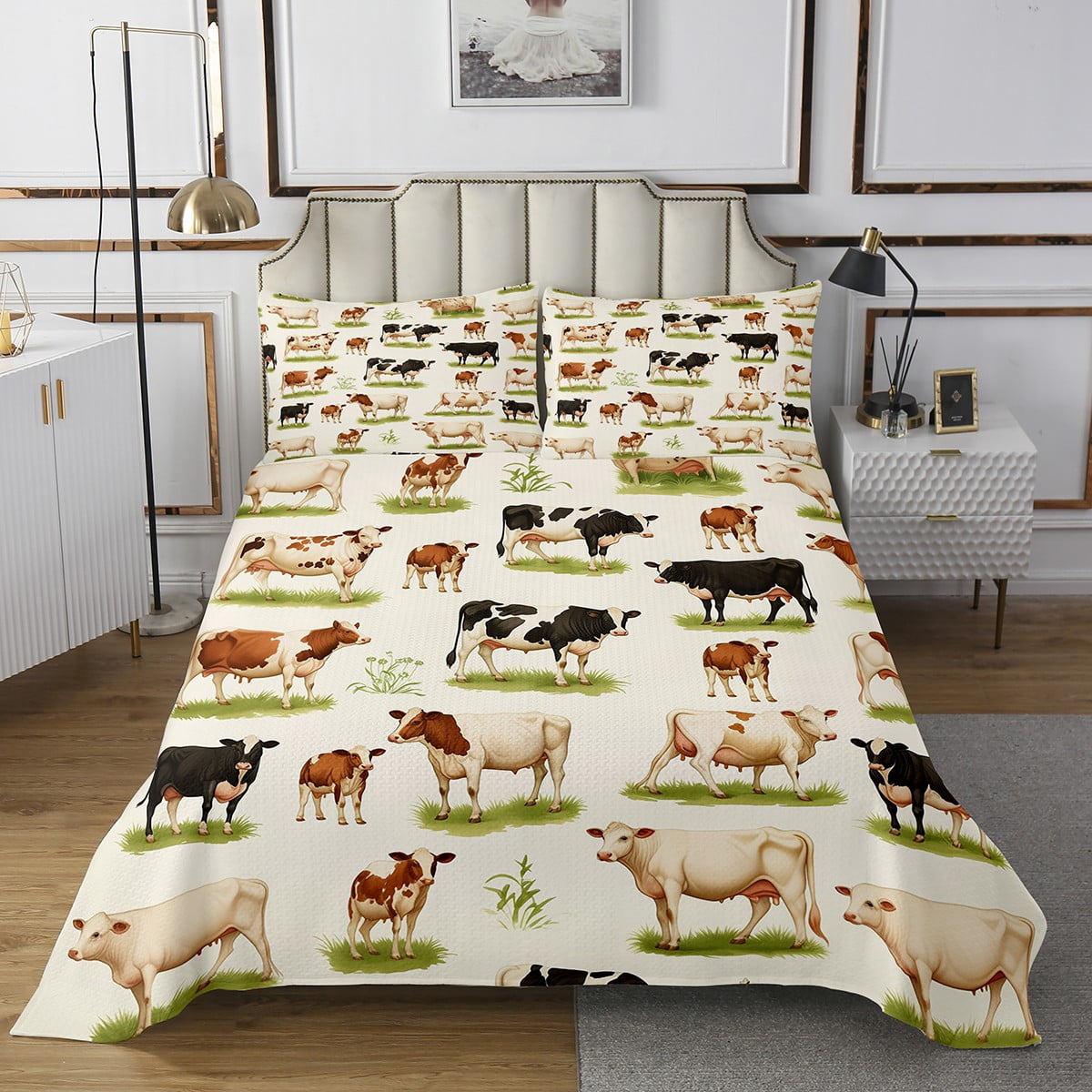 Milk Cow King Coverlet Set Room Decor,Farm Animal Bedspread Set Rustic ...