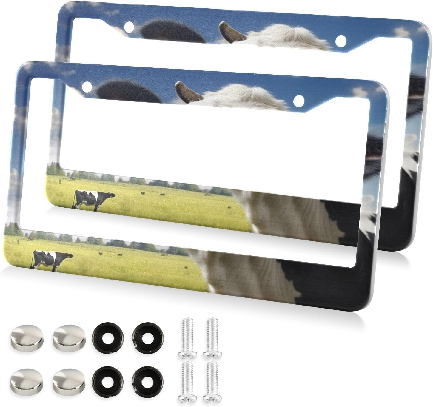 Milk Cow License Plate Frame, Aluminum Car Tag Frames, 2 Pack Universal ...