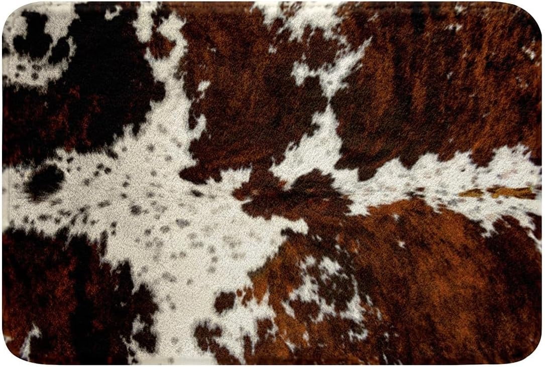Milk Cow Print Bath Rugs,Black Brown Cowhide Bath Mat,Rustic Farmhouse ...