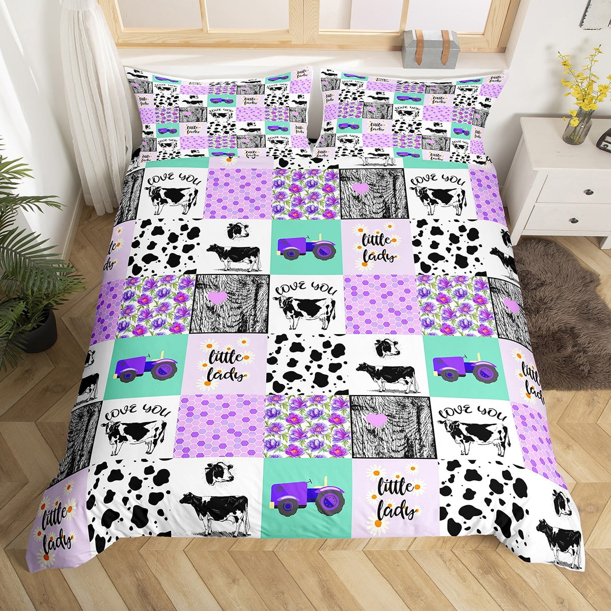 Milk Cow Print Bedding Set Twin Size, Cartoom Cow Duvet Cover Men Women ...