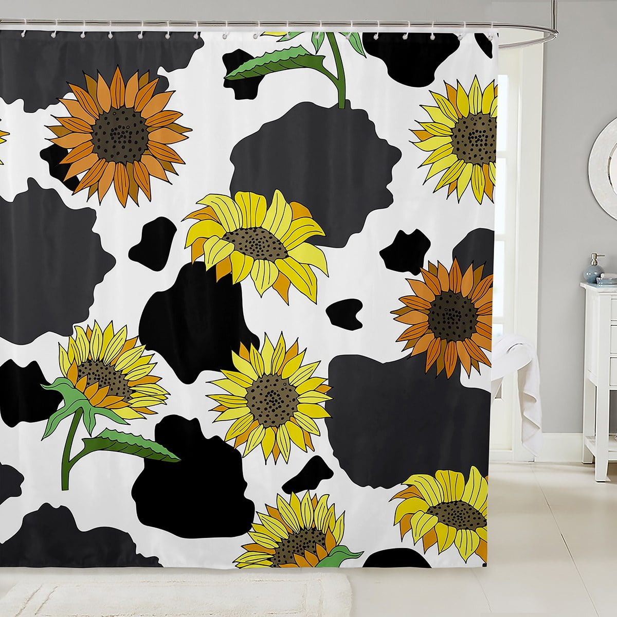 Milk Cow Print,Black White Grey Cow Spots Shower Curtain,Yellow ...