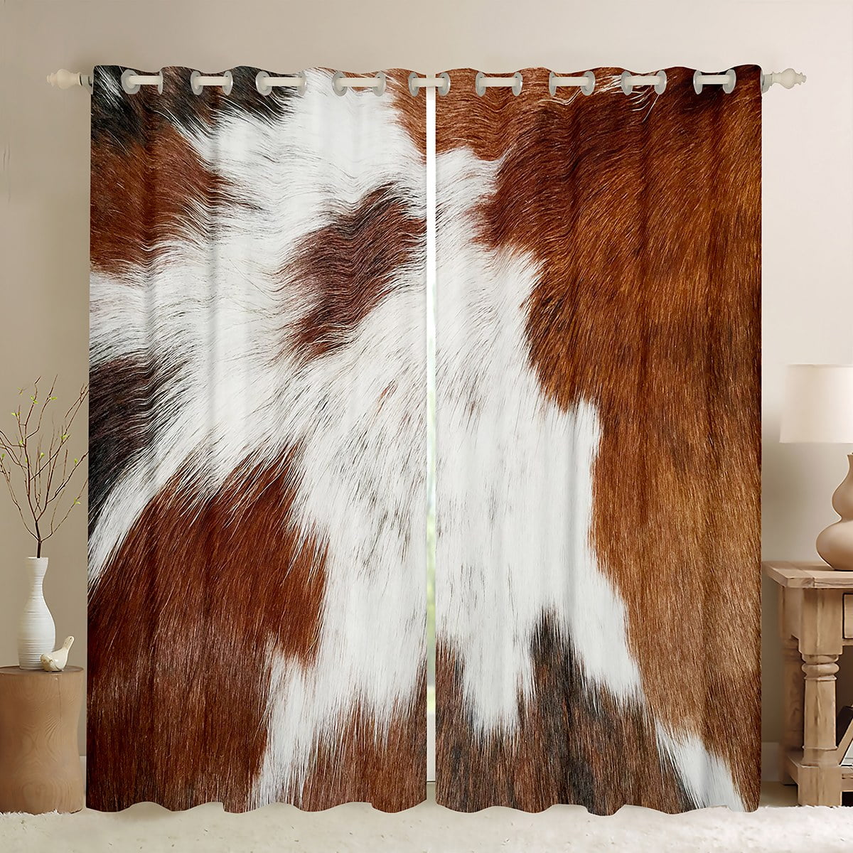 Milk Cow Print Blackout Curtains,Brown Highland Cow Cowhide Window ...