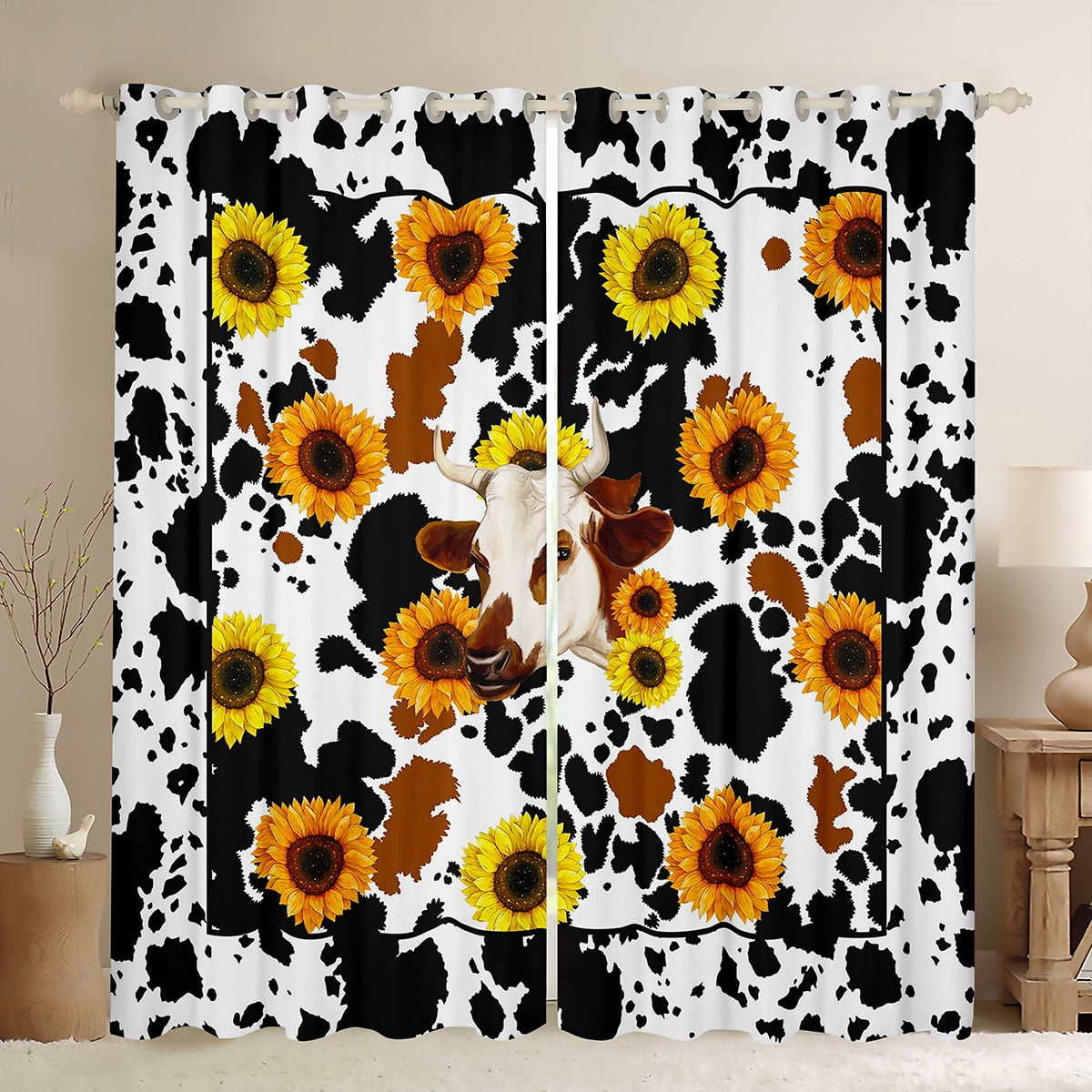 Milk Cow Print Blackout Curtains,Cattle Spots Cowhide Curtains & Drapes ...