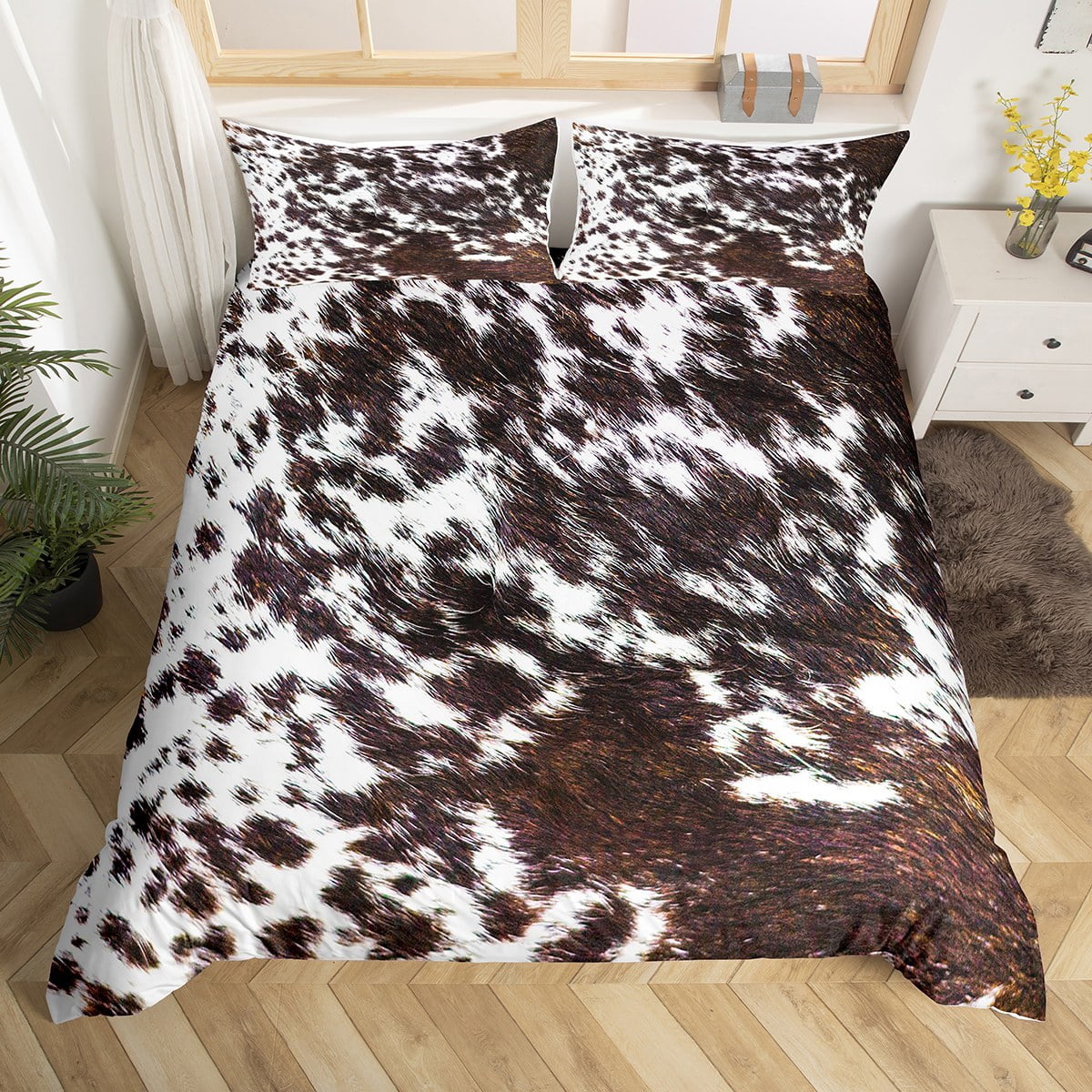 Milk Cow Print Comforter Cover,Brown Black Highland Cow Cowhide Duvet Cover,Rustic Farmhouse ...
