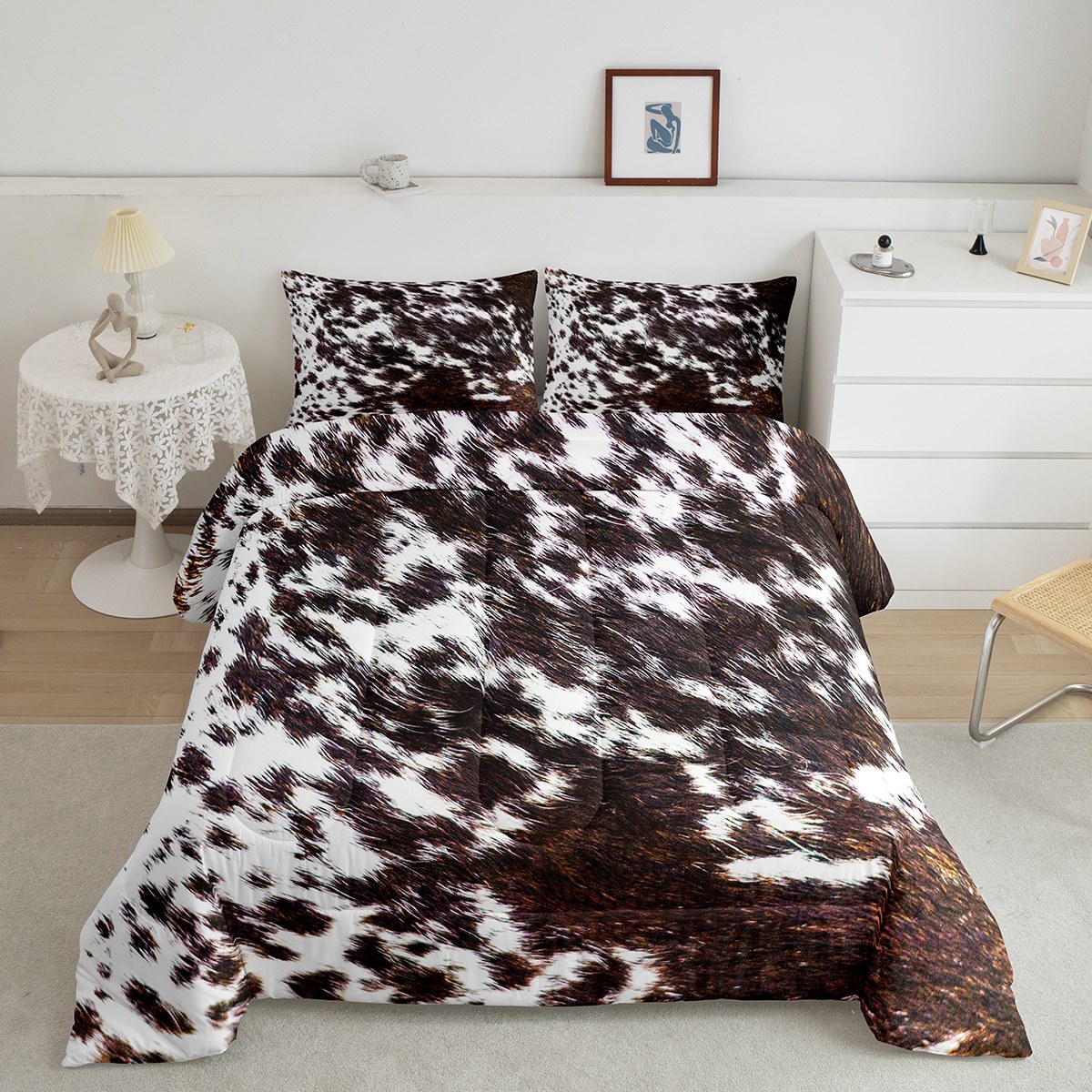 Milk Cow Print Comforter Set for Boys Girls,Brown Black Highland Cow ...