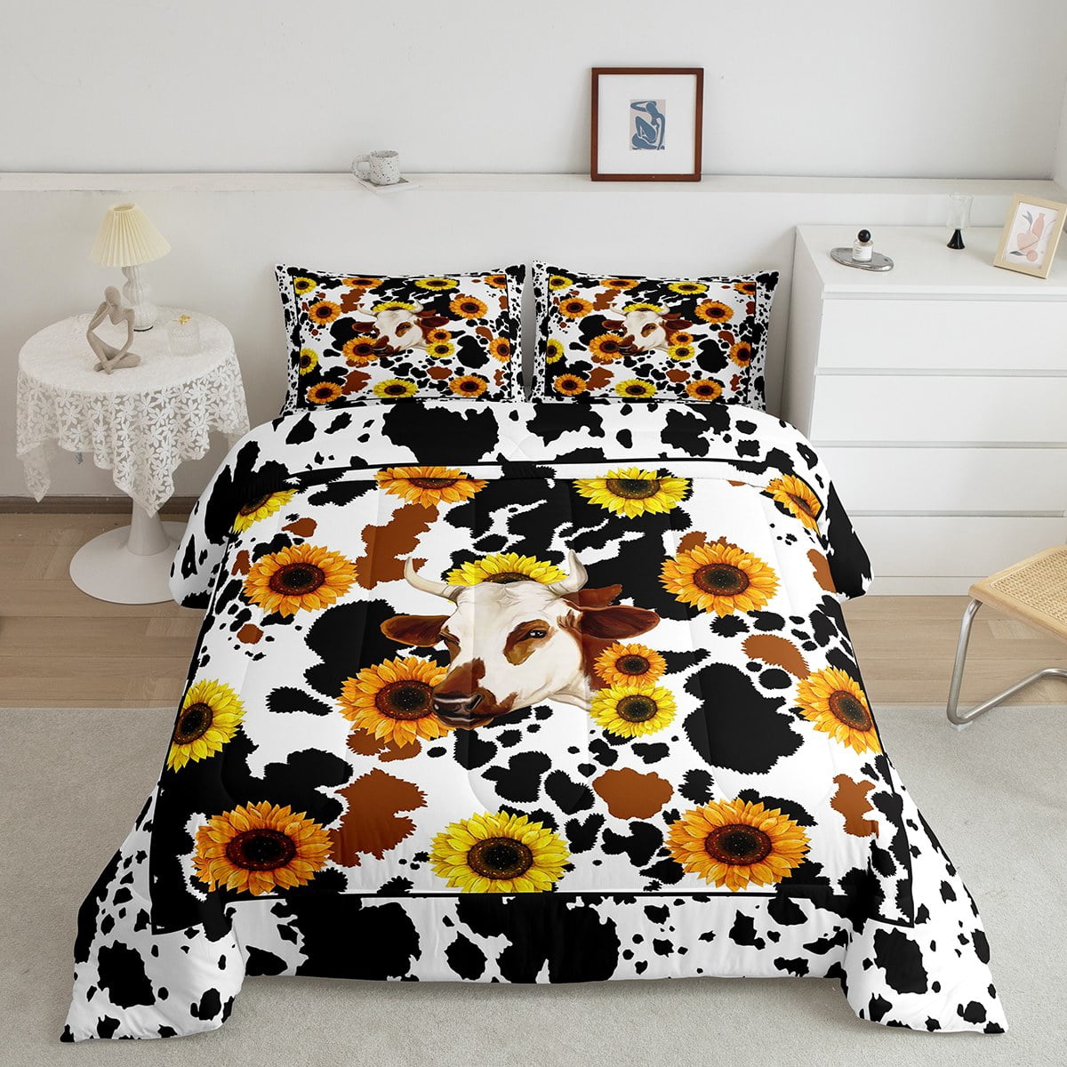 Milk Cow Print Comforter Set Cowboys Gifts for Women Adult,Cattle Spots ...