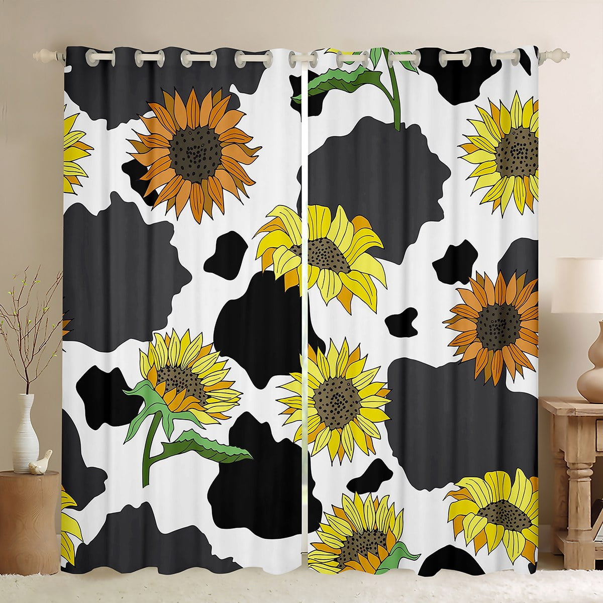 Milk Cow Print Curtains & Drapes,Grey Black and White Cow Spots ...