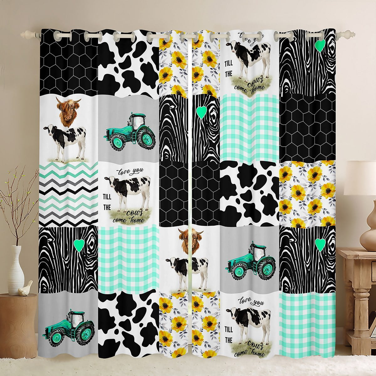 Milk Cow Print Curtains & Drapes,Trucks Tractor Construction Blackout ...