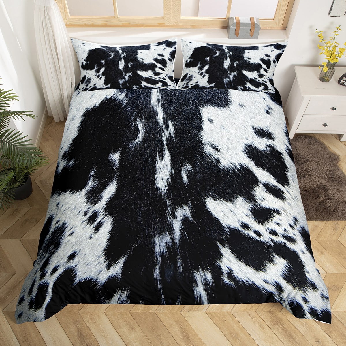 Milk Cow Print Duvet Cover Queen,Gray Black and White Cowhide Comforter ...