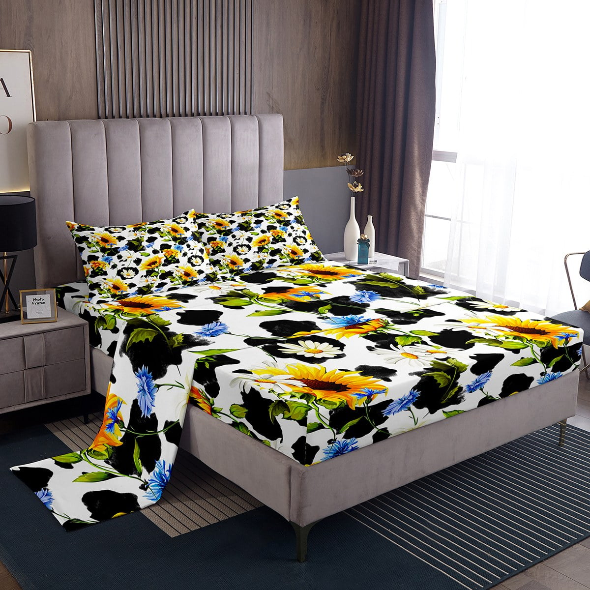 Milk Cow Print Fitted Sheet King,Farmhouse Wild Animals Skin Sheet Set ...