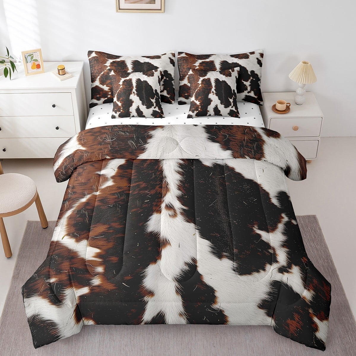 Milk Cow Print King Comforter Set 7pcs Brown Cow Print Bedding ...