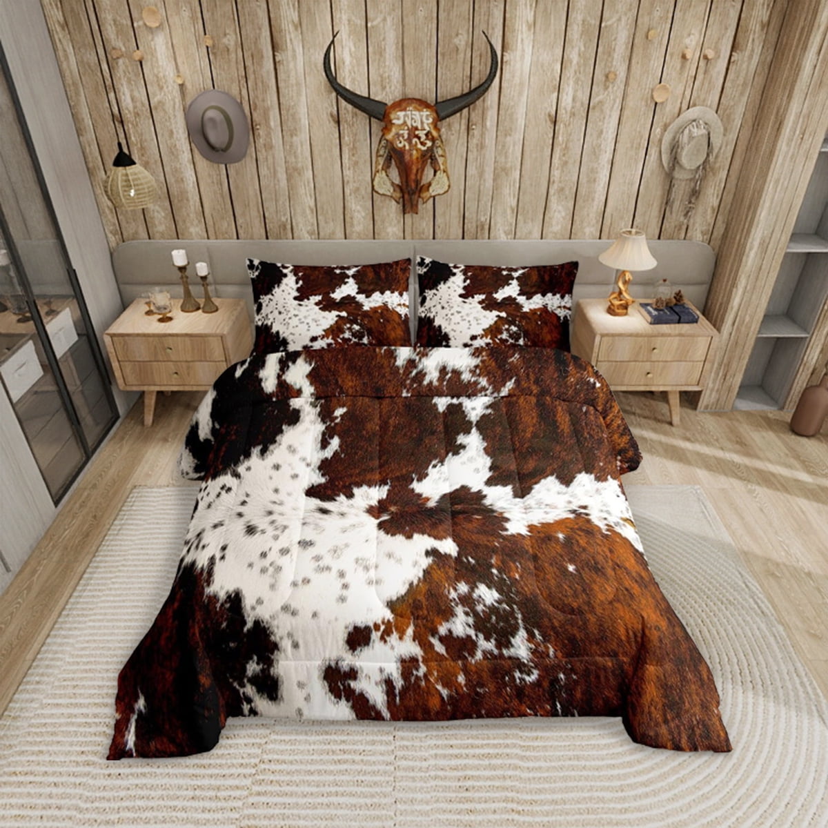 Erosebridal Milk Cow Print King Comforter Set, Black Brown Cowhide ...