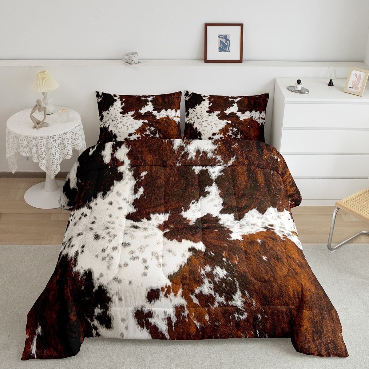 Milk Cow Print Queen Comforter Set for Men Boys,Black Brown Cowhide ...