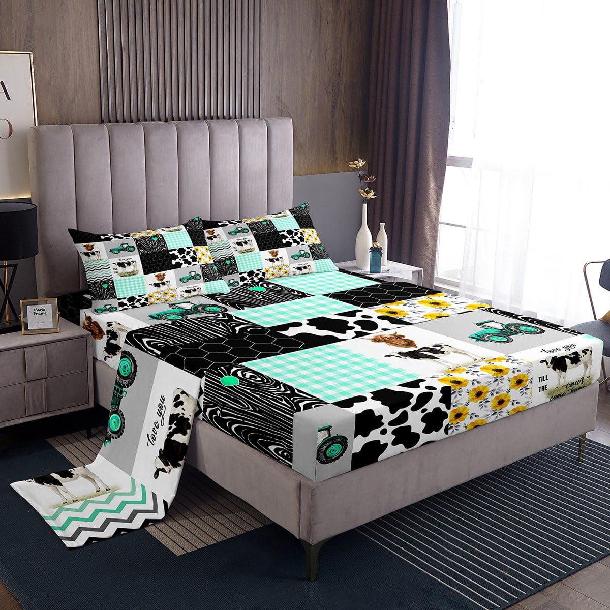 Milk Cow Print Sheet Set Full,Tractors Construction Truck Sheets ...