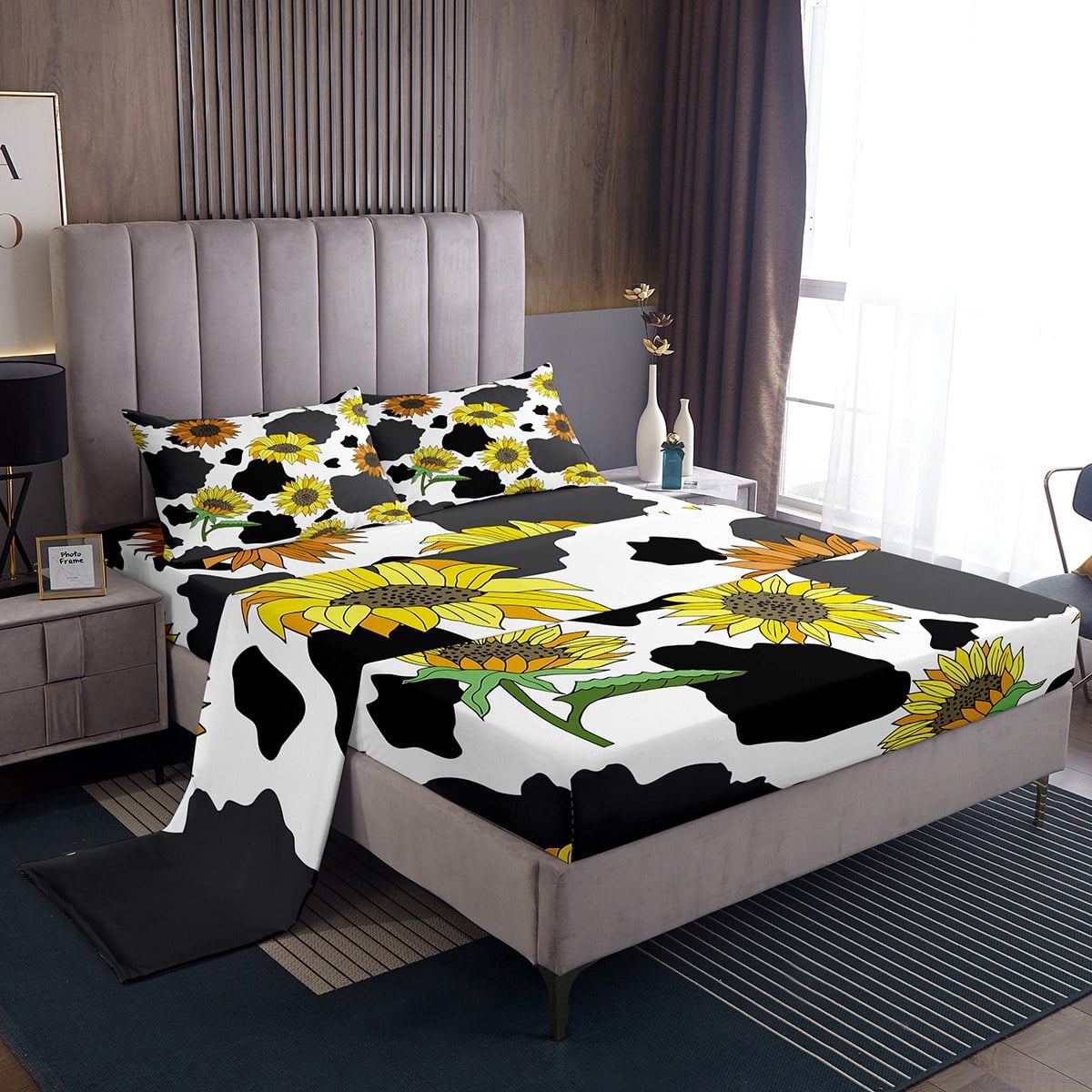 Milk Cow Print Sheet Set,Gray Black and White Cow Spots Sheets Full ...