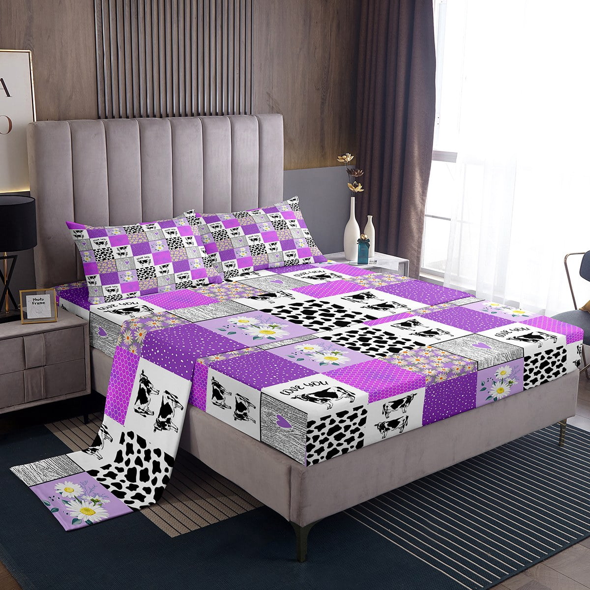 Milk Cow Print Sheet Set King,Wild Farm Animals Skin Cow Spots Sheets ...