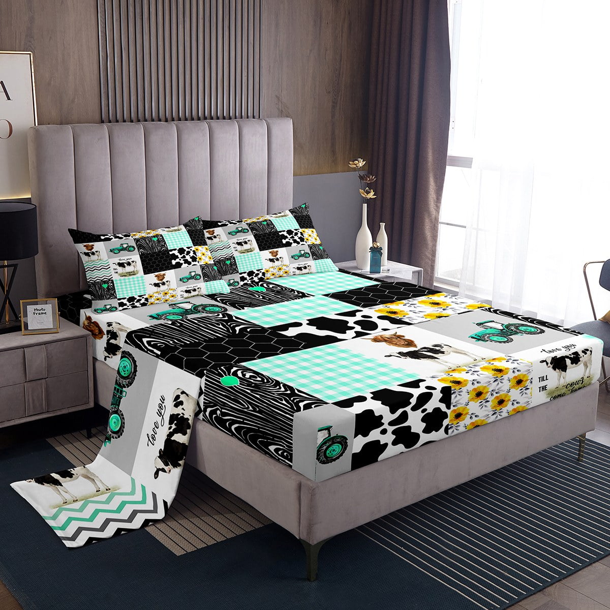 Milk Cow Print Sheet Set,Tractor Construction Trucks Sheets,Farmhouse ...