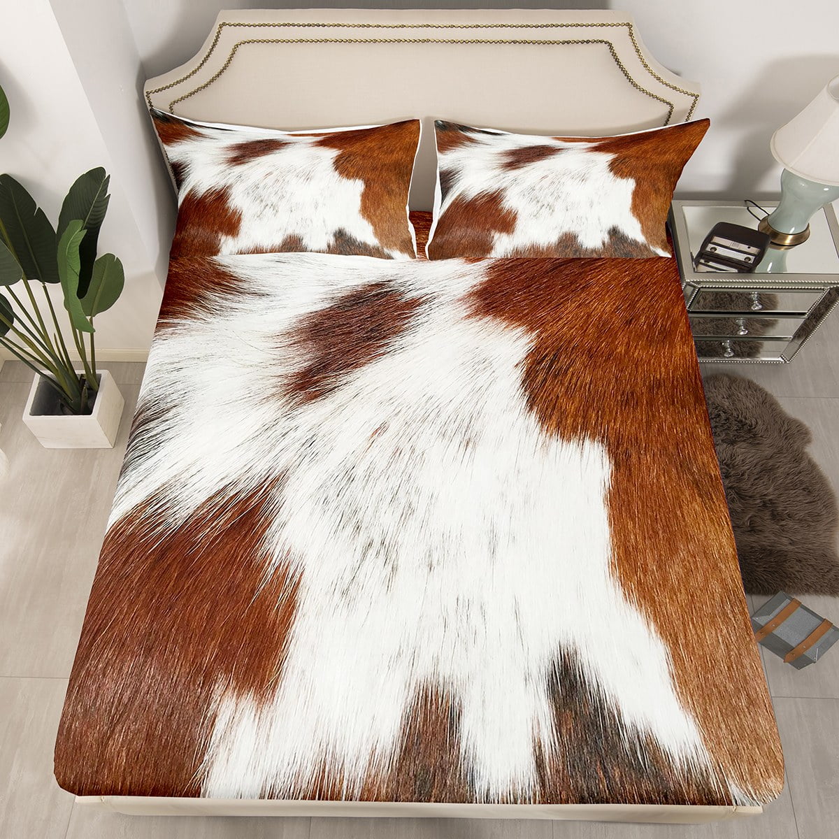 Milk Cow Print Sheets,Brown Highland Cow Cowhide Fitted Sheet Queen ...