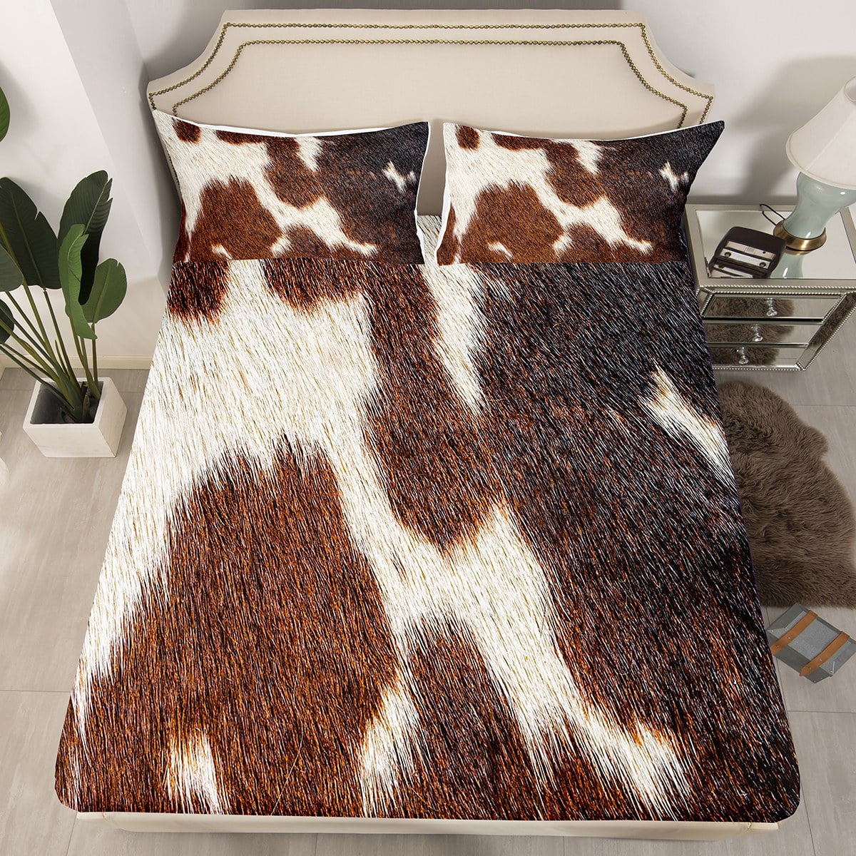 Milk Cow Print Sheets for Men Boys,Black Brown Highland Cow Cowhide ...