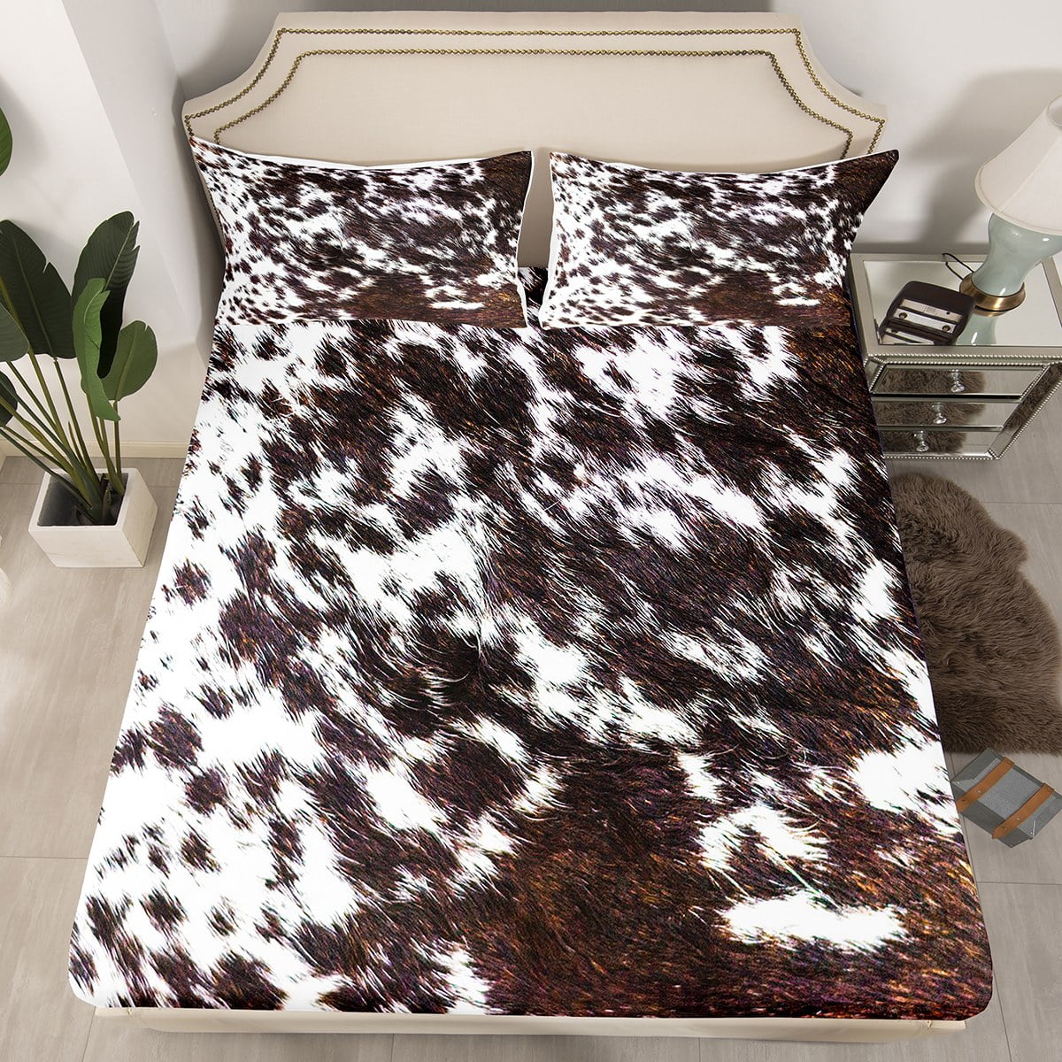 Milk Cow Print Sheets for Men,Brown Black Highland Cow Cowhide Fitted ...