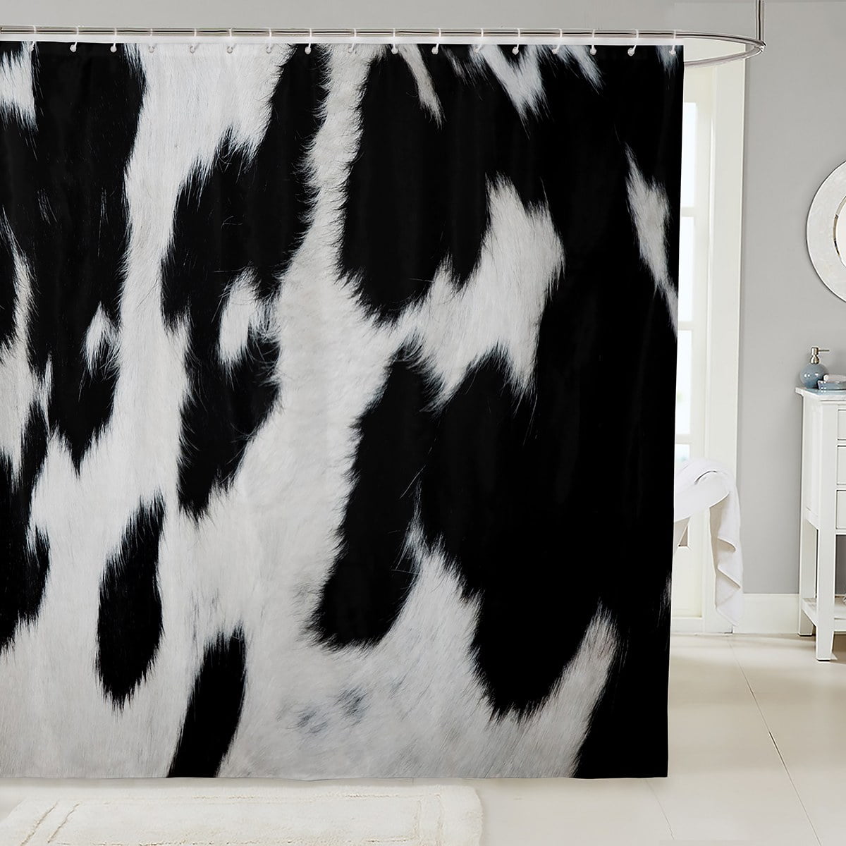 Milk Cow Print Shower Curtain,Black and White Cowhide Shower Curtain ...