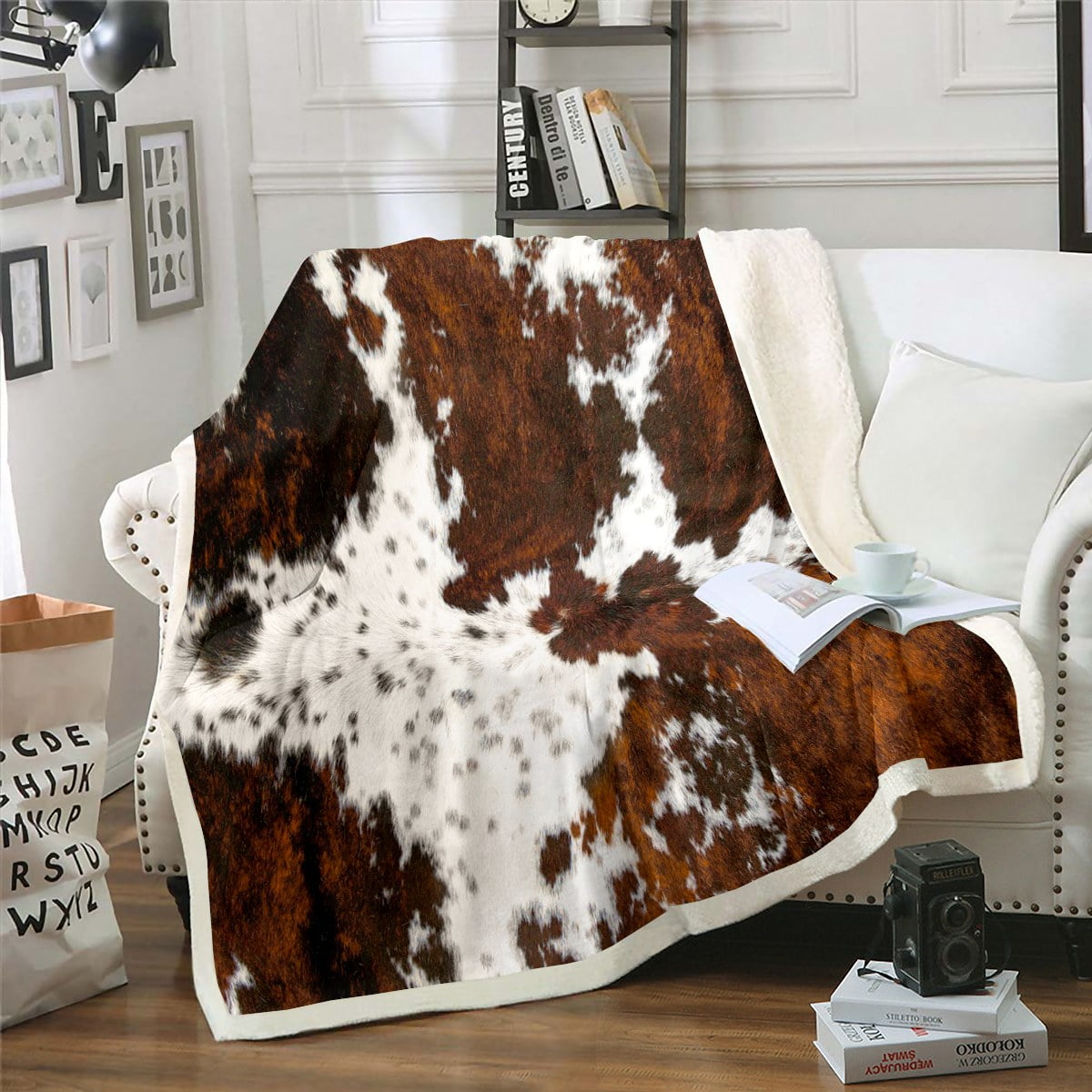 Milk Cow Print Throw Blanket for Bed Chair,Black Brown Cowhide Fleece ...