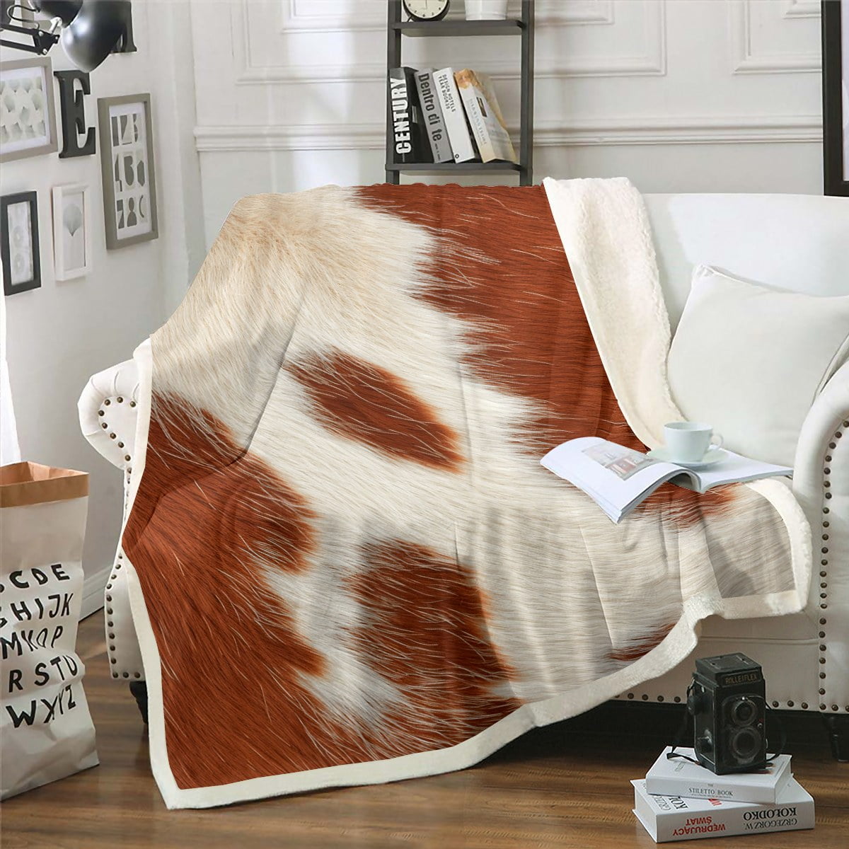 Milk Cow Print Throw Blanket for Bedroom,Red Brown Highland Cow Cowhide ...